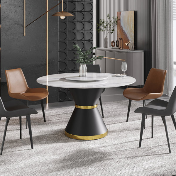 Brayden Studio® Ryding Modern Round Sintered Stone Dining Table with Rotating Tray & Reviews ...